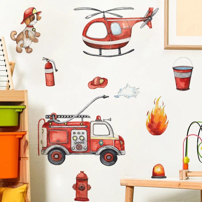 Cartoon Cars Firefighting Fire Safety Equipment Wall Stickers for Kids ...