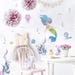 Cartoon Cute Mermaid Marine Seaweed Nursery Watercolor Wall Stickers ...