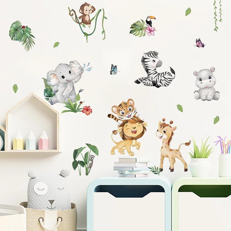 Tropical Rainforest Animals Wall Stickers for Nursery Baby Room Kids ...
