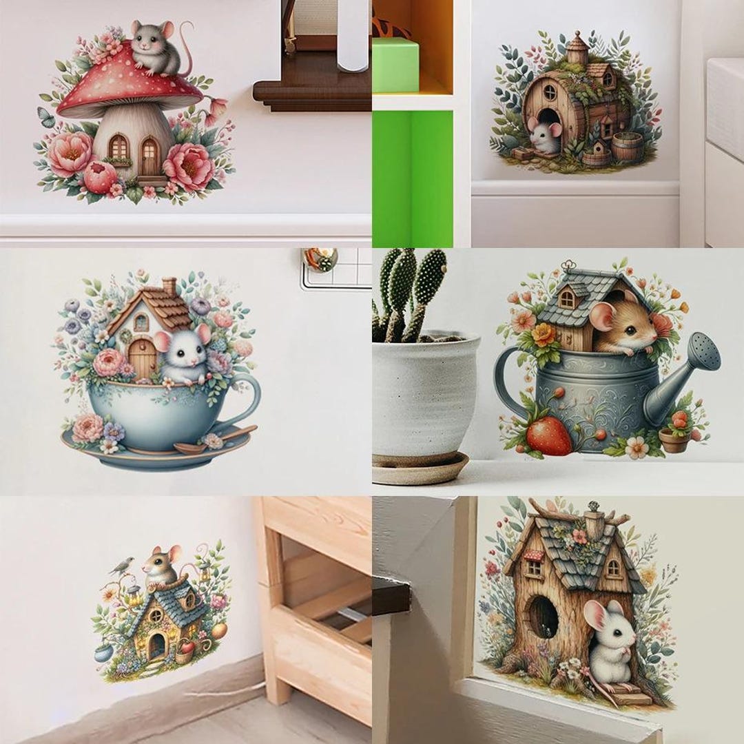 Cartoon Cute Funny Personalized Mouse House Wall Stickers Bedroom ...