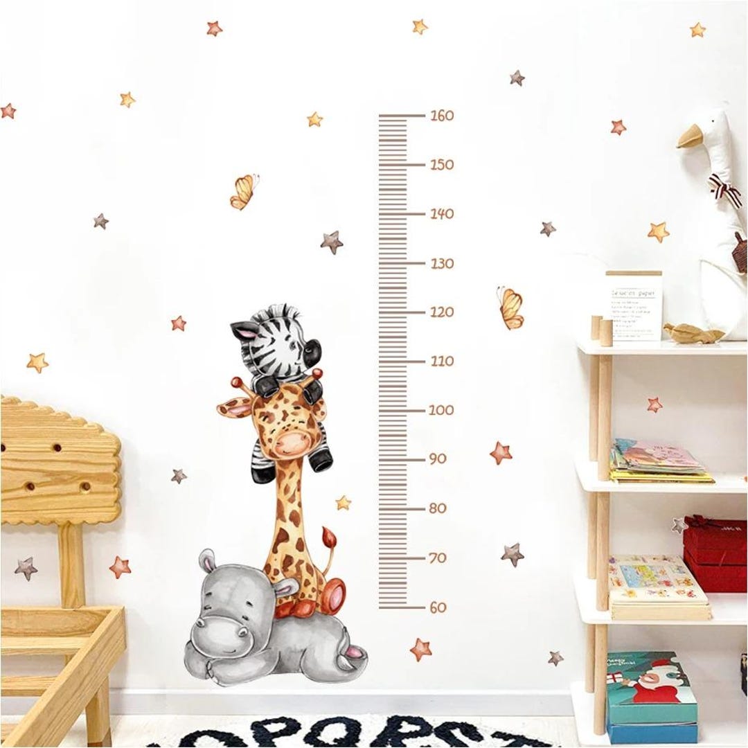 Cartoon Baby Height Measurement Giraffe Animals Wall Sticker Stars ...
