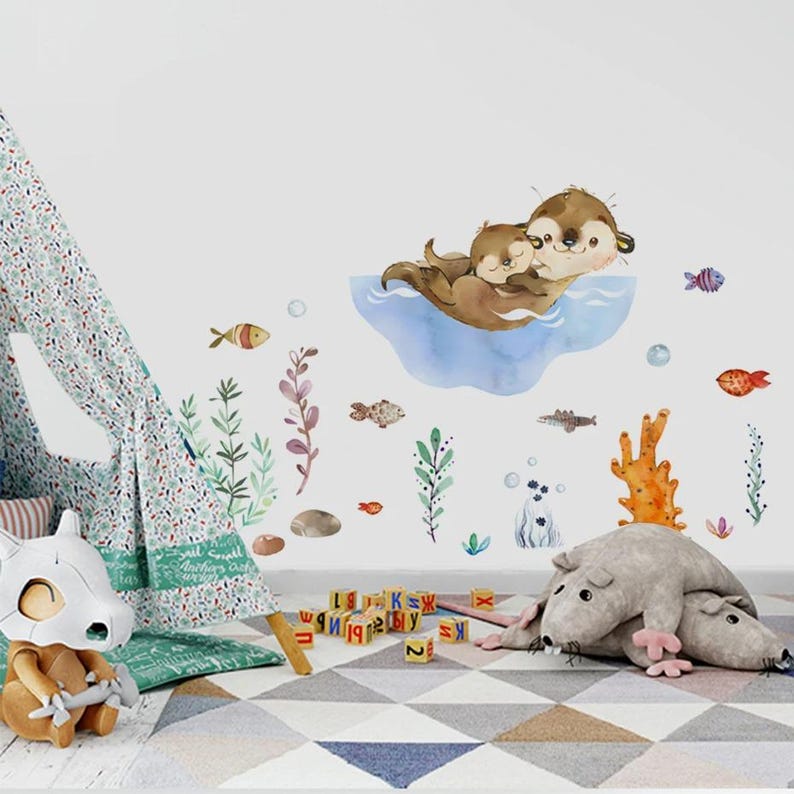 Cartoon Otter Wall Decals, Sea Animals Nursery Decor - Etsy