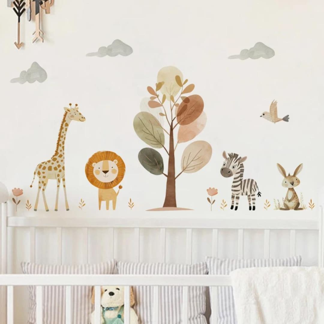 Nursery Animal Wall Decals: Lion, Giraffe, Zebra, Tree Stickers - Etsy
