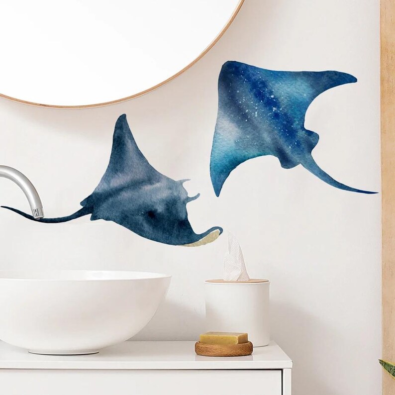 Cartoon Devil Rays Manta Fish Wall Stickers for Home Bathroom Decor Art ...