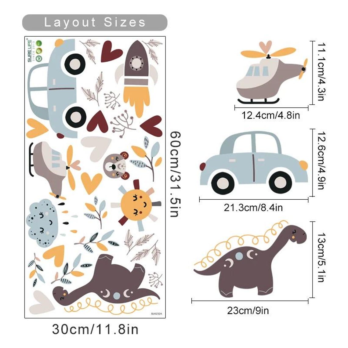 Cartoon Dinosaur Wall Decals, Boho Kids Nursery Decor - Etsy