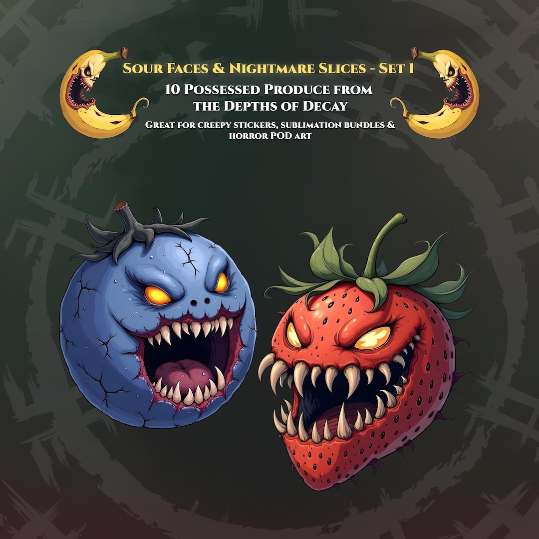 Creepy Horror Fruit PNG Pack Vol.1 | Haunted Apples & Rotten Citrus ...