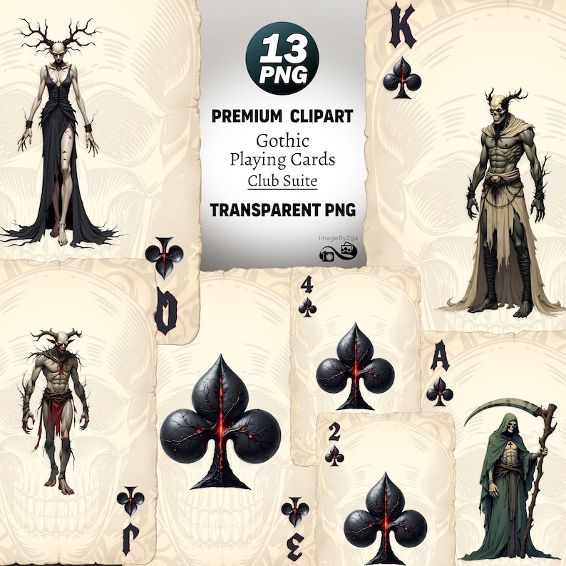 Gothic Custom Playing Cards PNG Bundle | Horror King and Queen Clipart ...