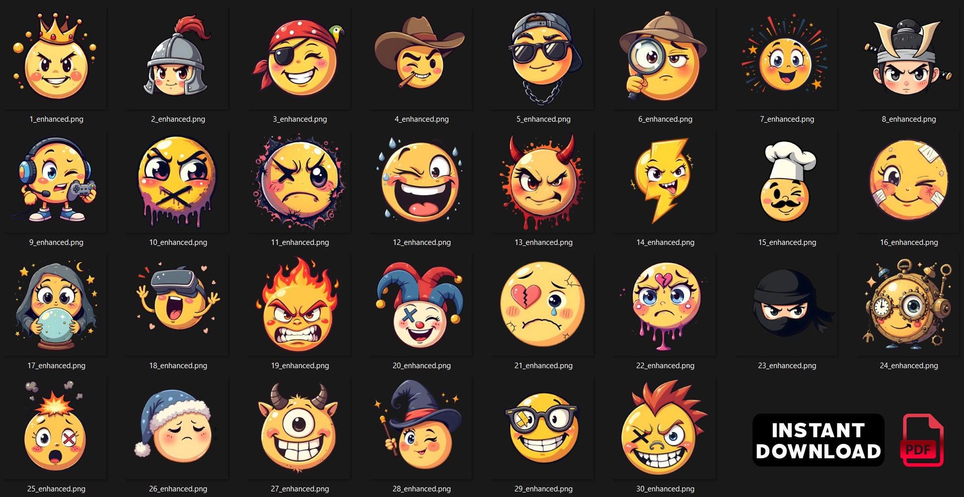 30 Unique Emoji PNG Bundle Expressive Emoticon Clipart for Social Media ...