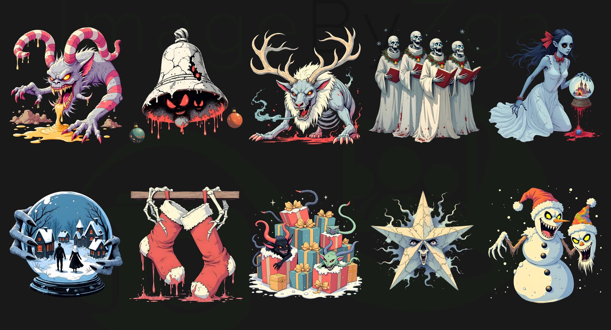 Goth Christmas PNG Bundle | Gothic Horror Creepmas Art, Krampus & Weird ...