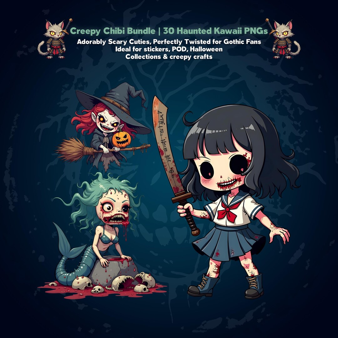 Cursed Kawaii Chibi PNG Bundle | Emo Horror Dolls & Corrupted Faces ...
