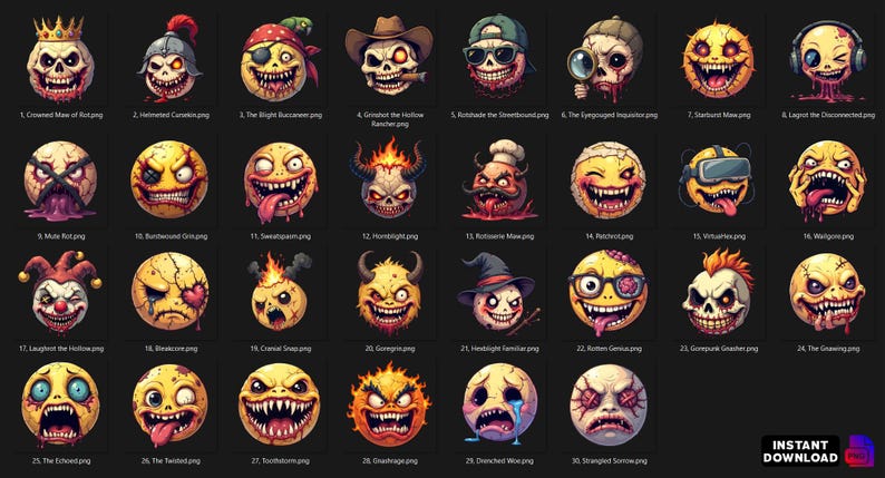 Scary Face PNG Bundle | Gothic Terrifier Emotes Clipart Set (digital ...