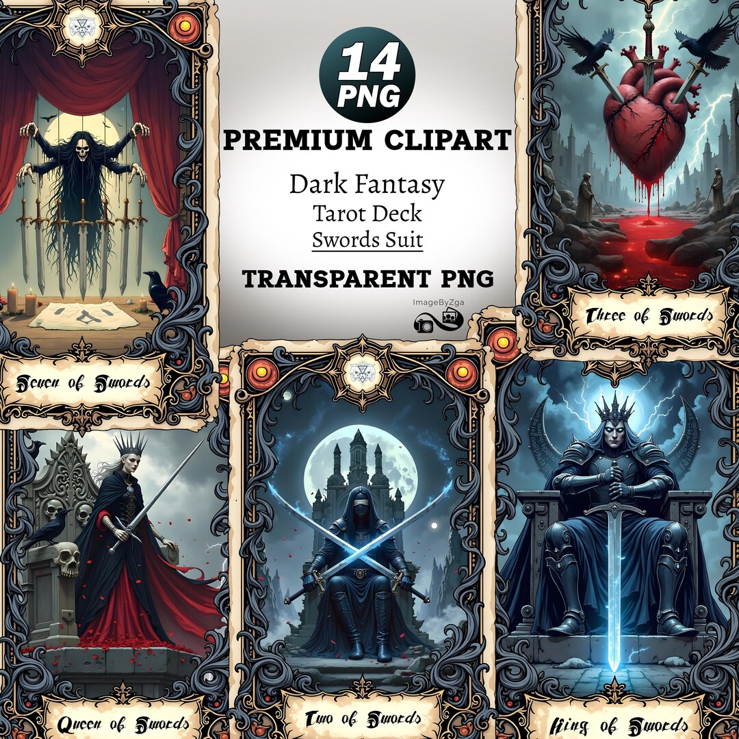 Gothic Tarot Card Print PNG Bundle | Witch Tarot & Dark Fantasy Clipart ...