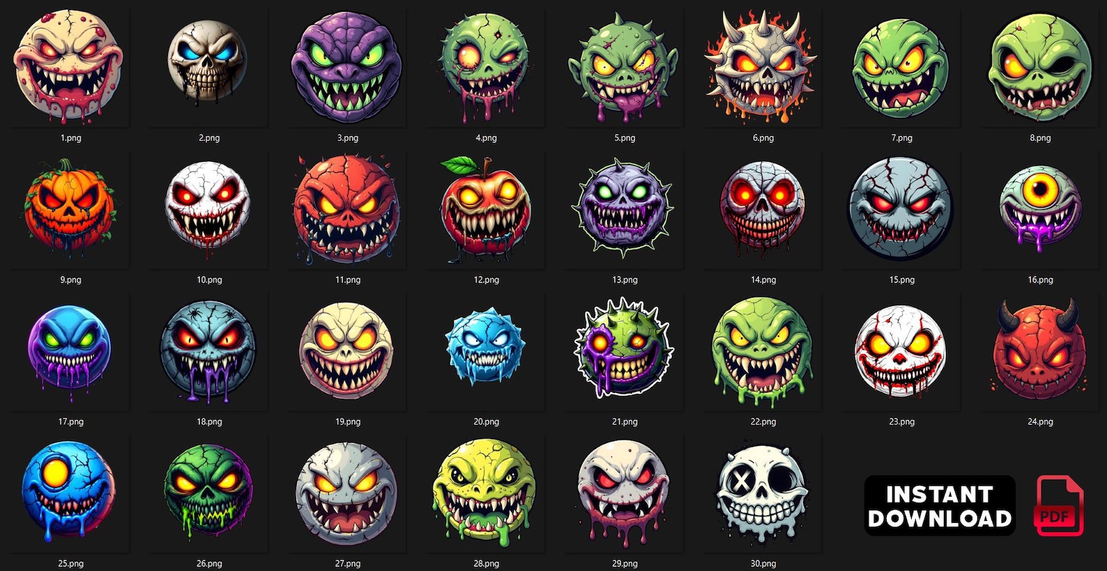 30 Horror & Spooky Emoji PNG Bundle | Creepy Faces, Ghost Emoticons ...