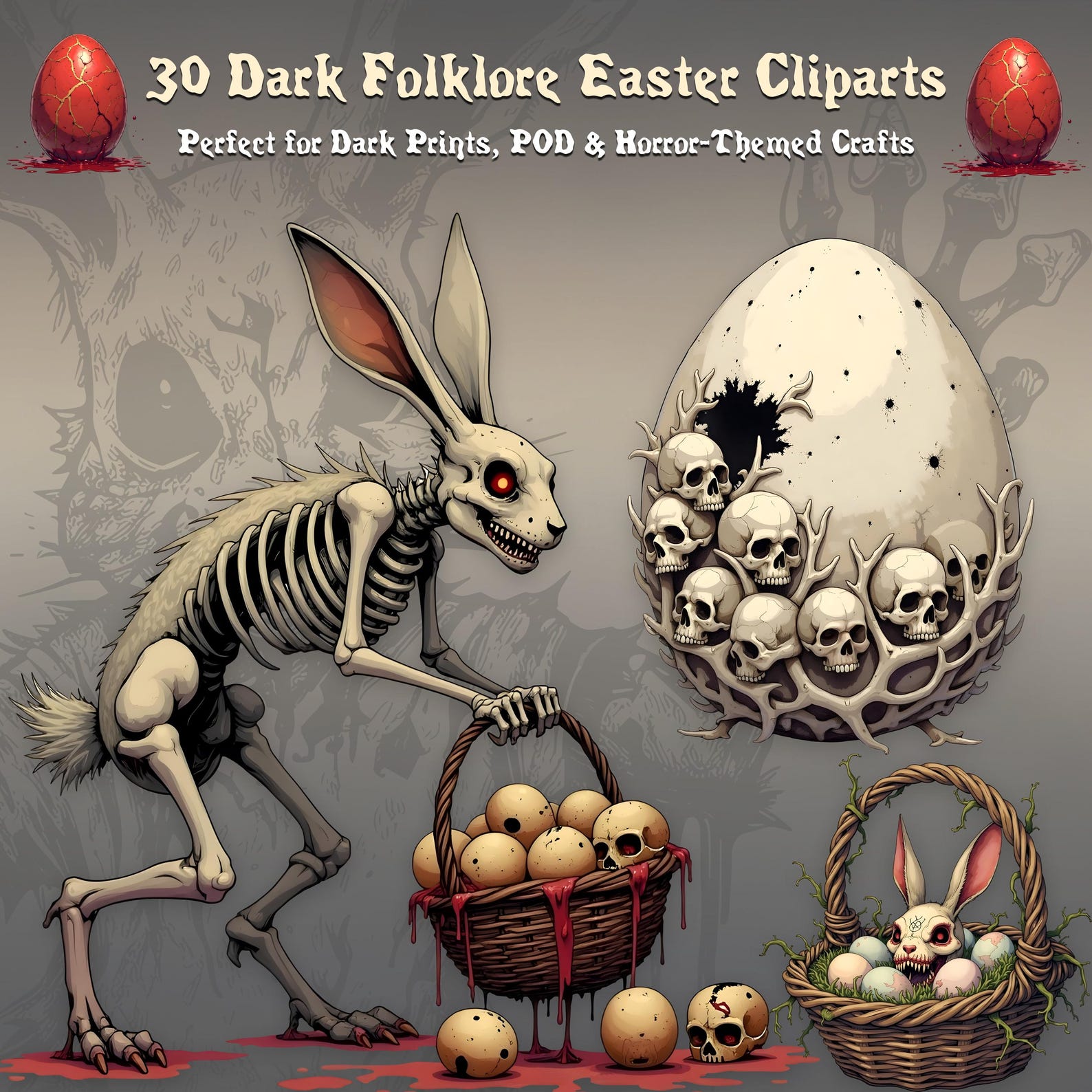 Easter Horror PNG Bundle | Creepy Bunnies & Folklore Monsters Clipart ...
