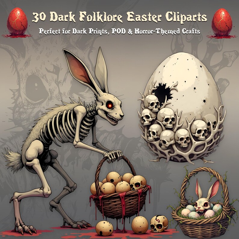 Easter Horror PNG Bundle | Creepy Bunnies & Folklore Monsters Clipart ...