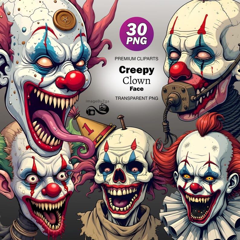 Terrifier Clown PNG Bundle | Gothic Pennywise Clipart, Jester Faces & Horror Pngs (digital ...