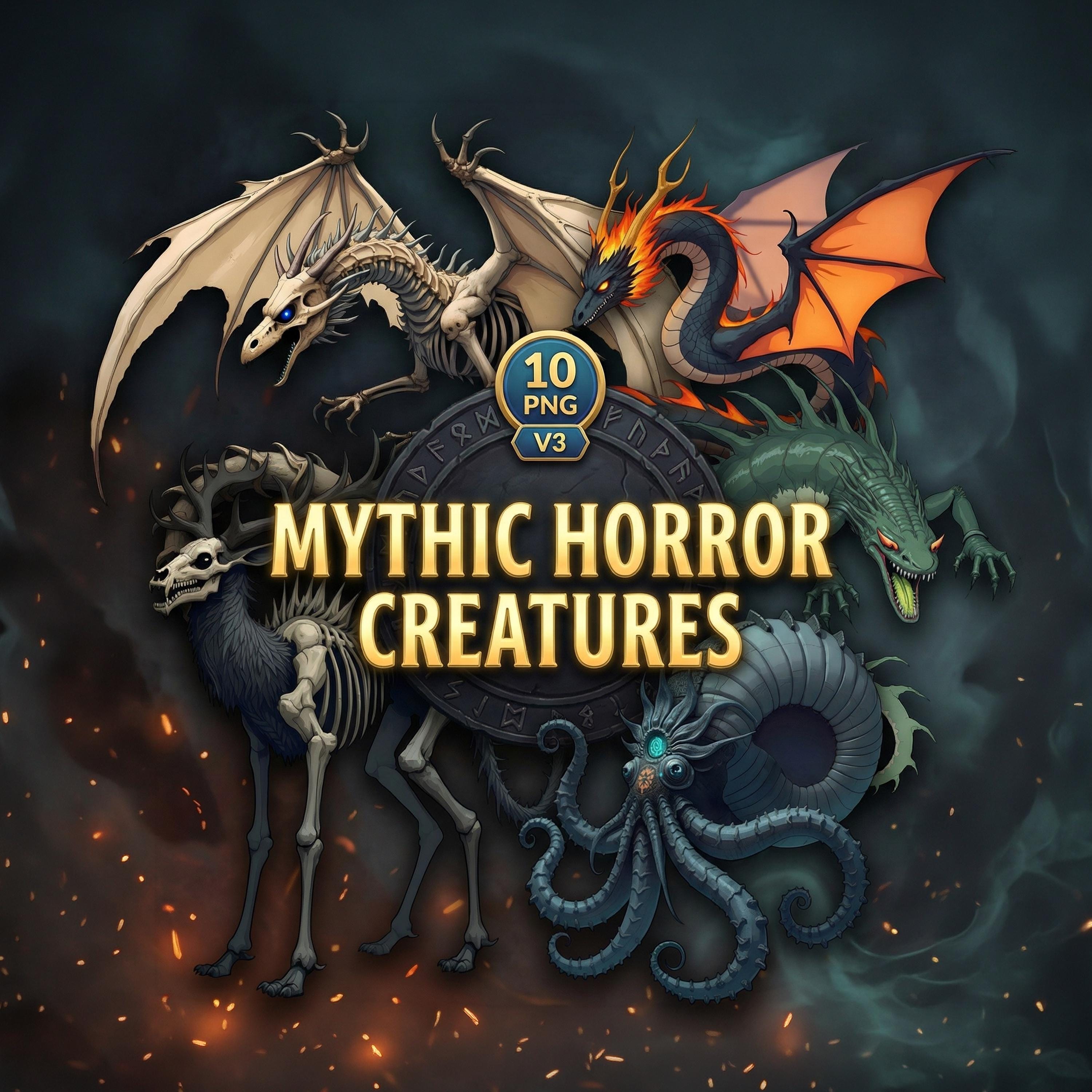 Mythology Horror Creatures Clipart Set | 10 Gothic Fallen Divinities ...