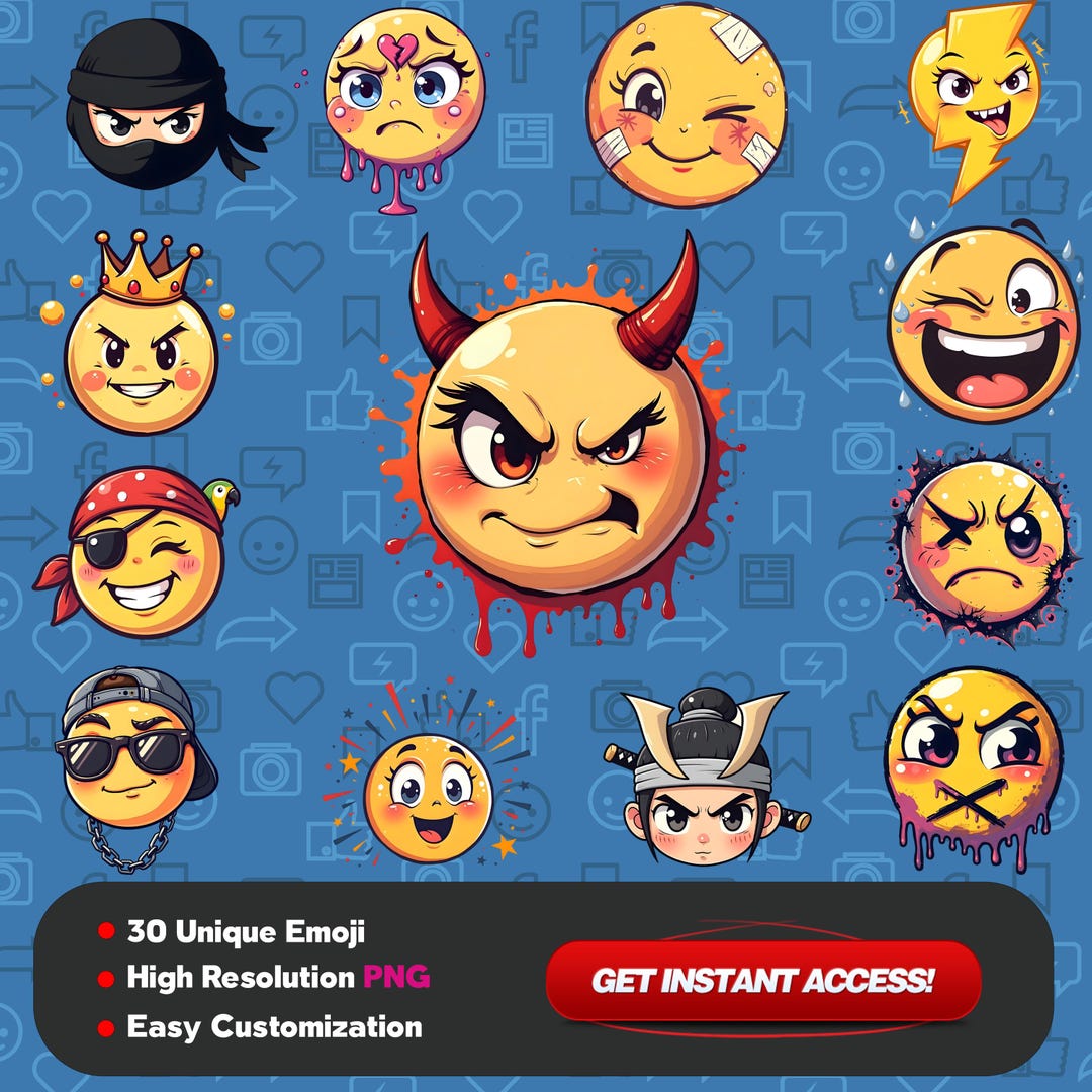 30 Unique Emoji PNG Bundle Expressive Emoticon Clipart for Social Media ...