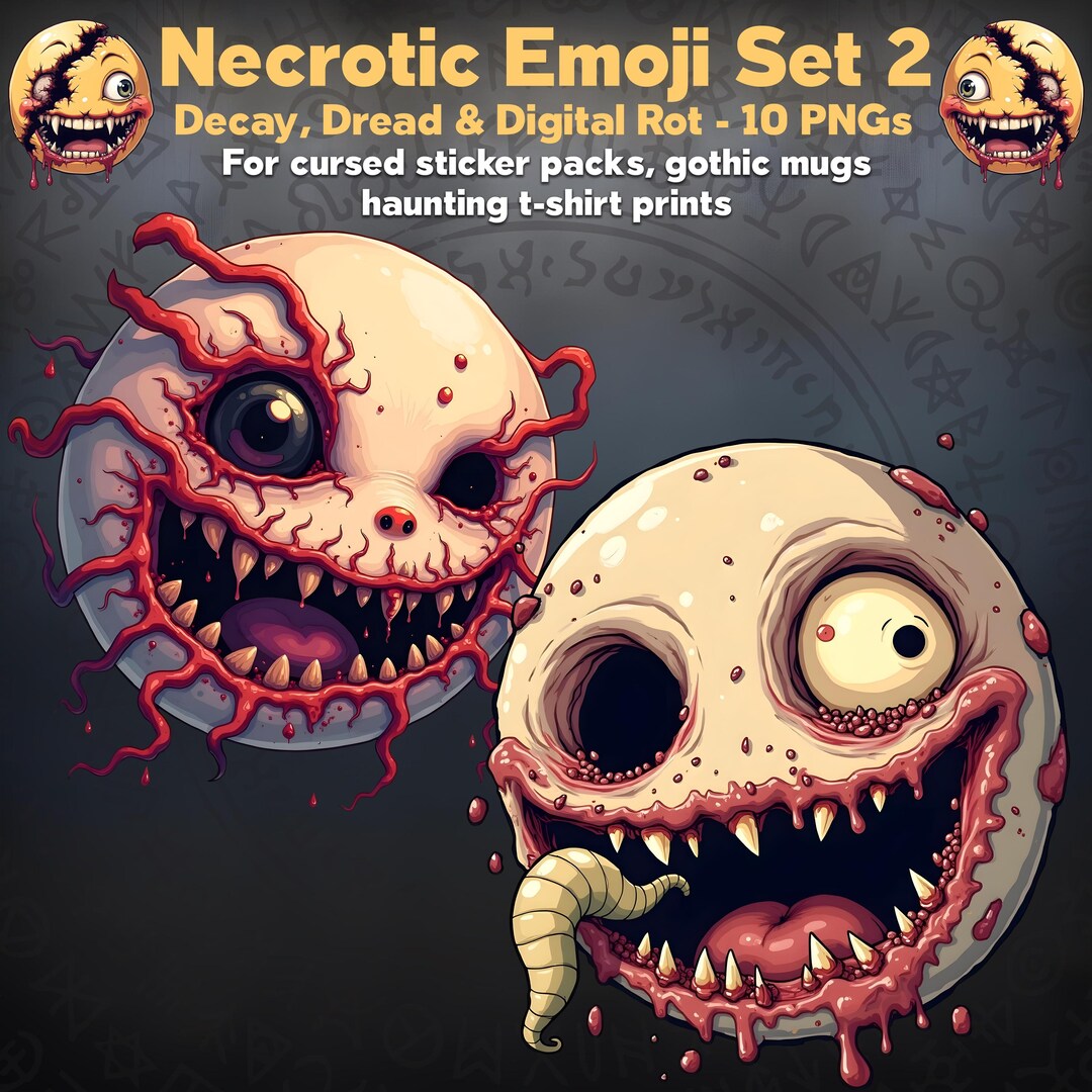 Set 2 of the Necrotic Emoji PNG Series | Putrid Smiles, Eerie Eyes ...