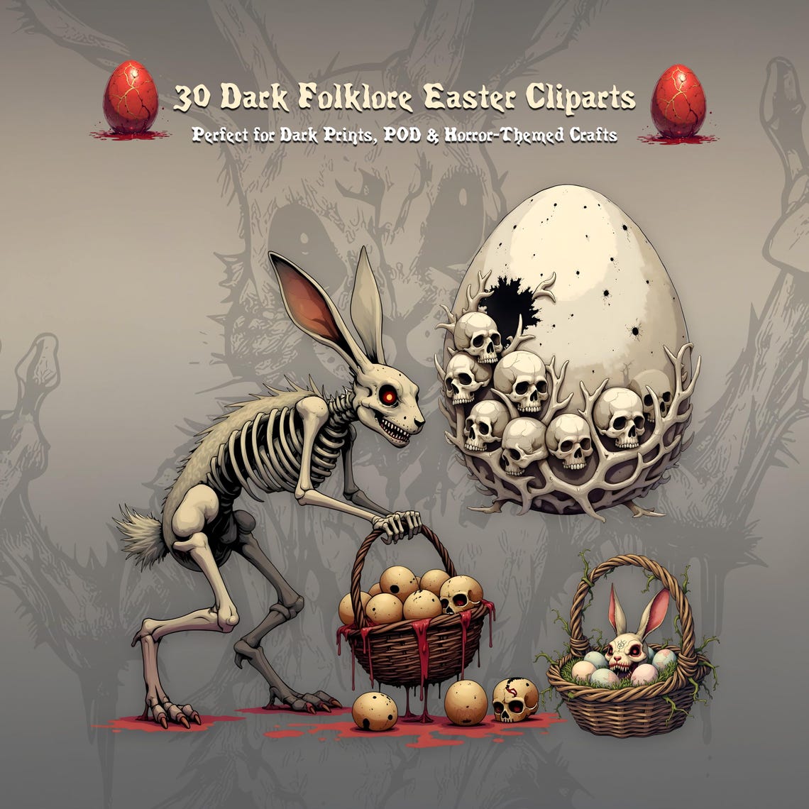Easter Horror PNG Bundle | Creepy Bunnies & Folklore Monster Clipart ...
