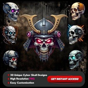 Cyberpunk Skull PNG Bundle, 30 Futuristic Neon Skull Clipart Collection ...