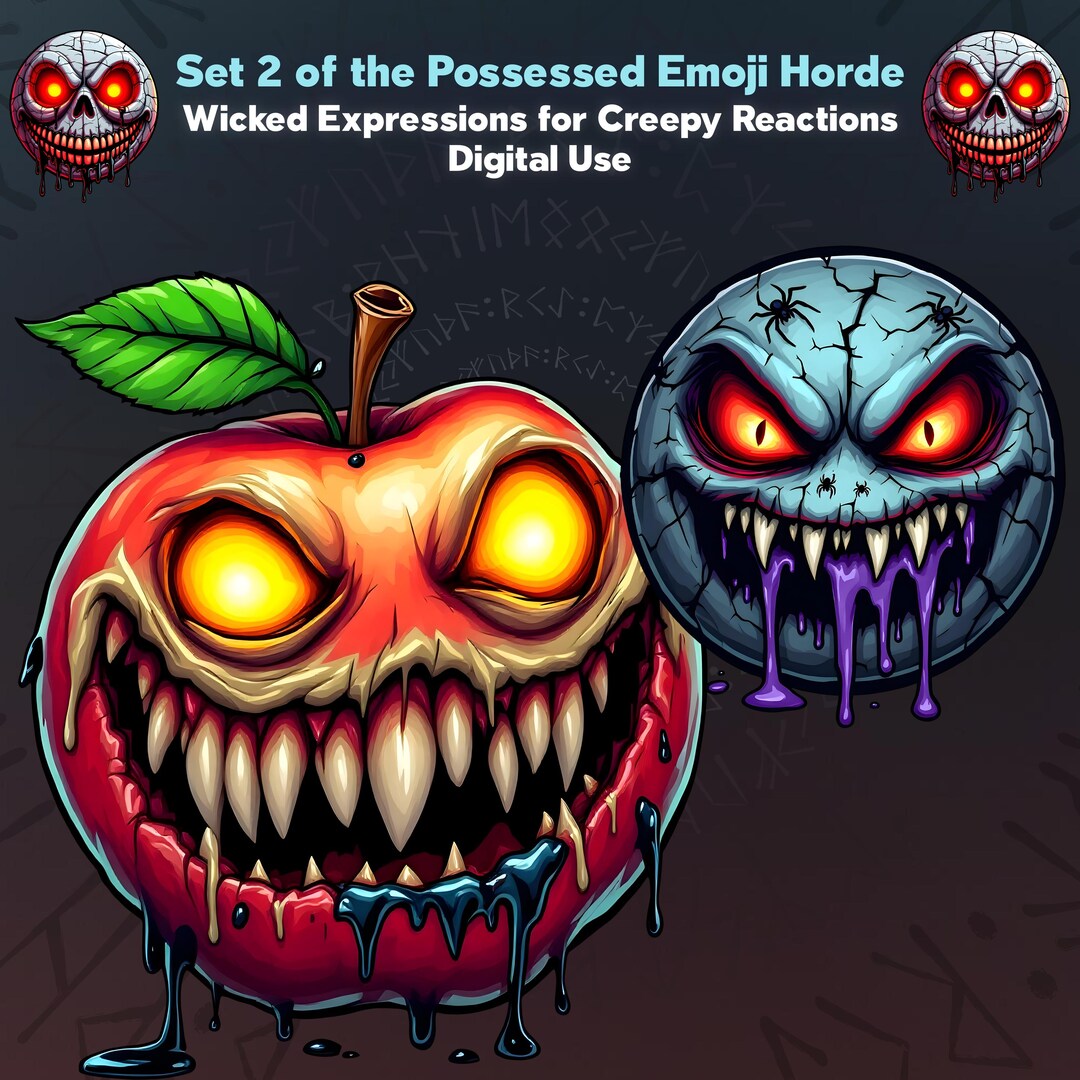 Set 2 of the Horror Emoji PNG Series | Wicked Grins, Eerie Eyes, Scary ...