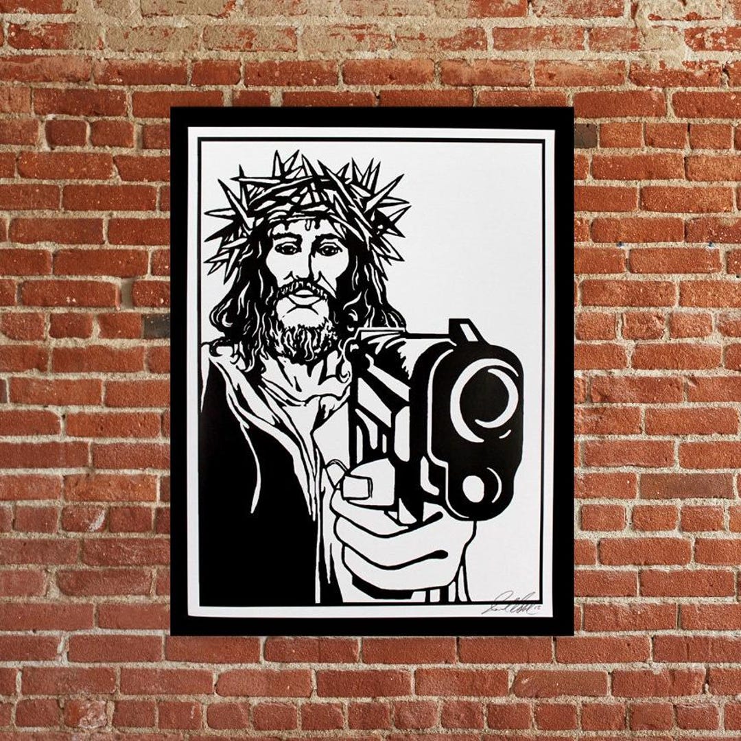 Jesus Art,jesus Painting,gangsta Jesus, Jesus With a Gun, Gun Art ...