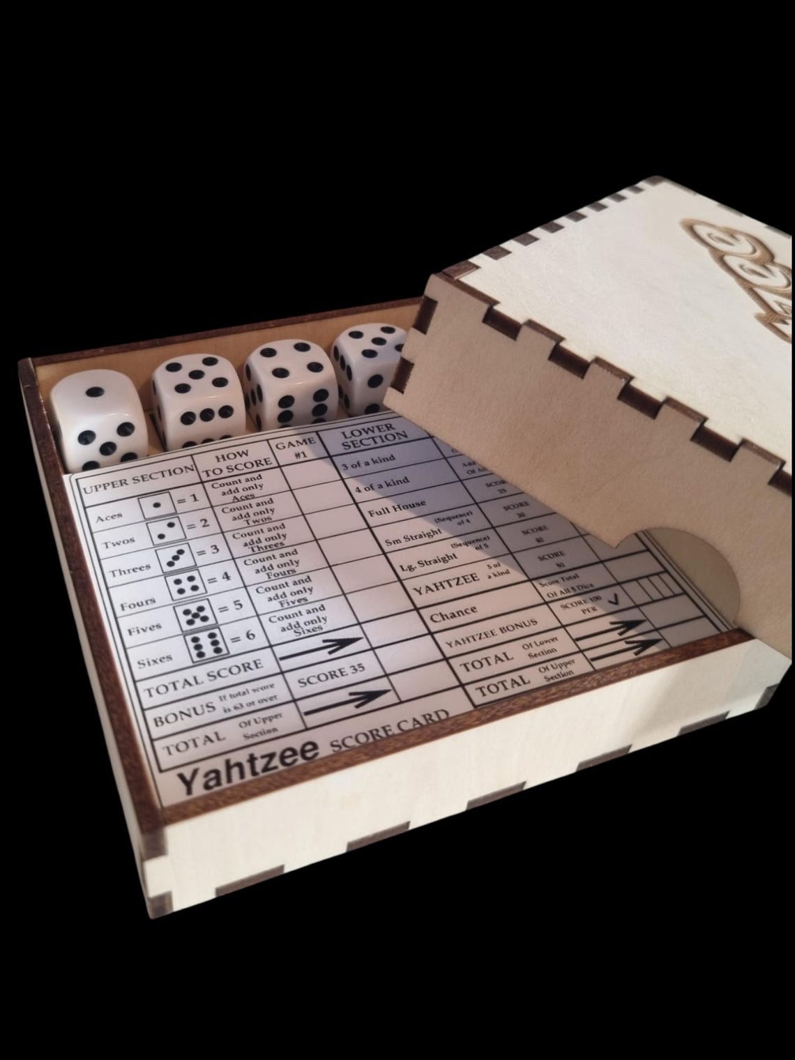 Yahtzee Travel Game Box. Wooden Dice Game Travel Size Box, With Dice ...