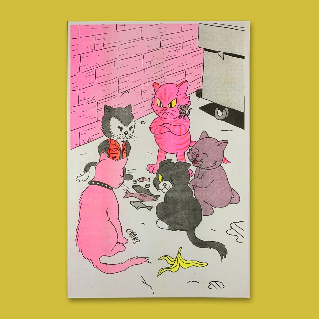 Alley Craps - 11” X 17” Risograph Print (PINK VERSION) - Etsy