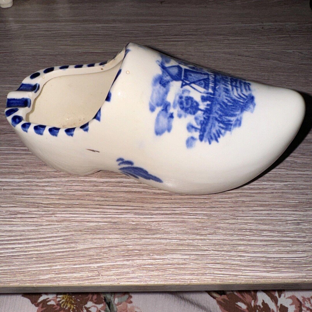 DELFT Ceramic Clog 7" Dutch Shoe Hand Painted Holland Flower Vase Wall ...
