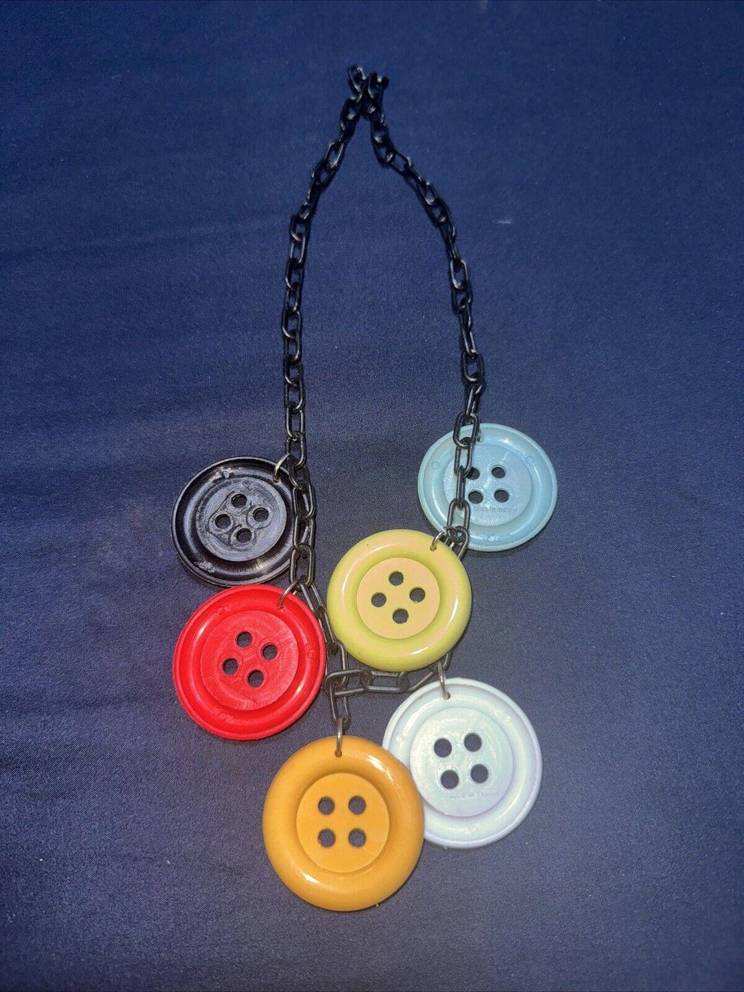 Vintage Multi Bright Colored Large Plastic Button Charm Necklace 80s ...