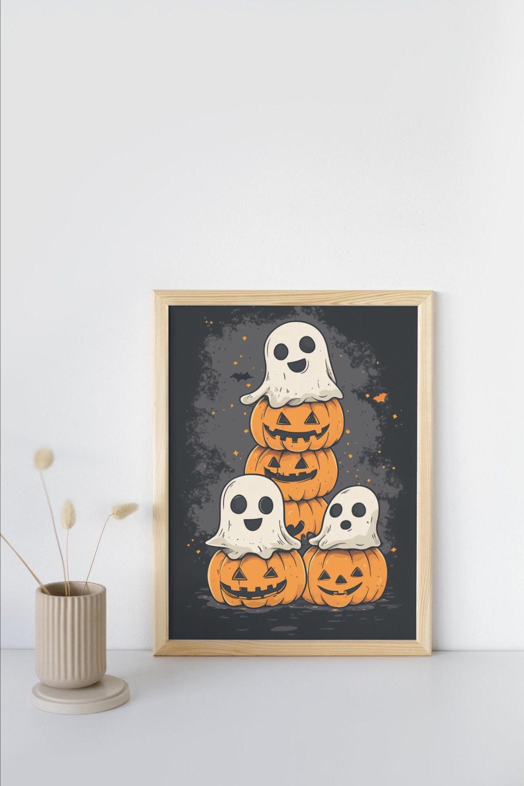 Chibi Ghosts With Jack-o’-lanterns Poster – Cute Halloween Wall Decor ...