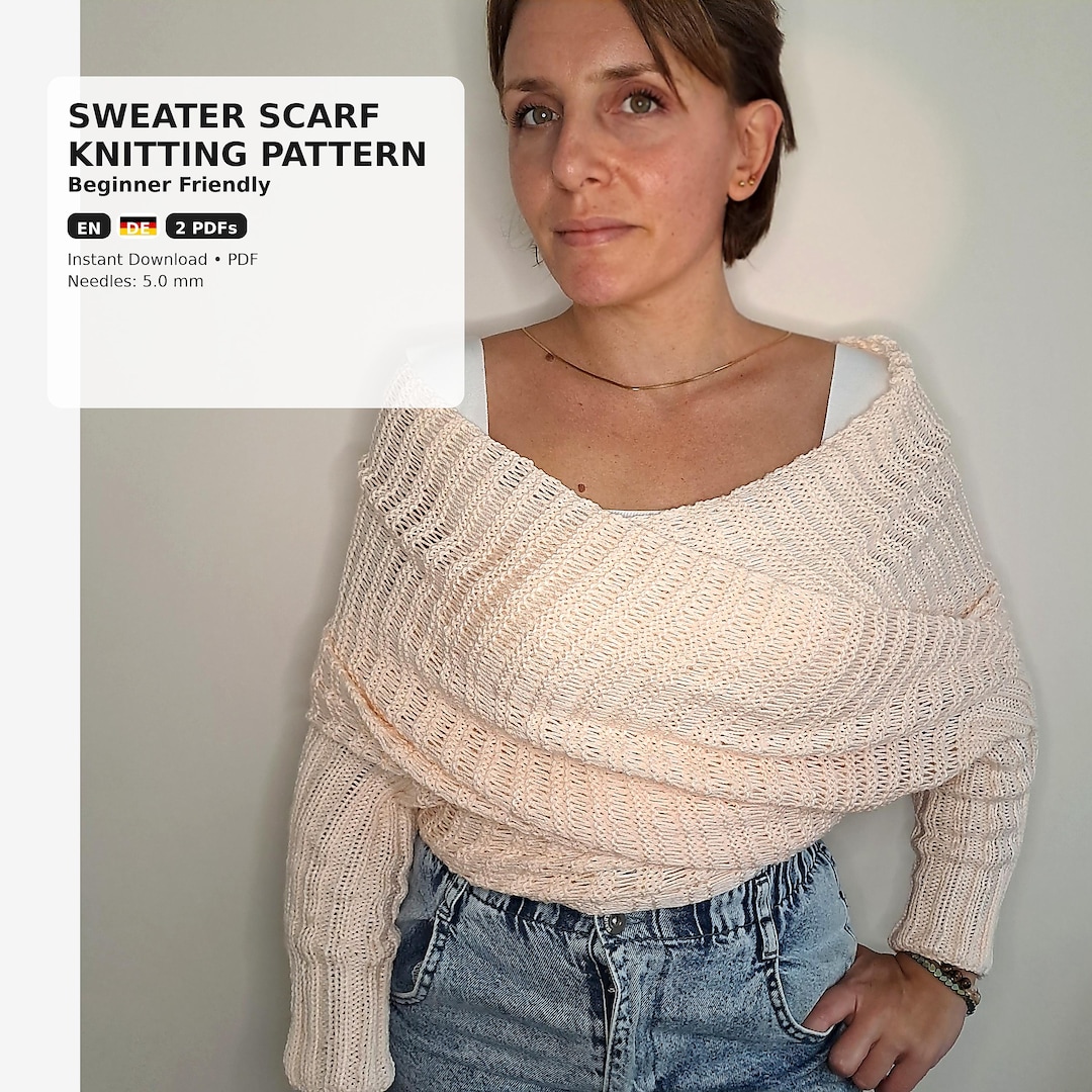 Sweater Scarf Knitting Pattern, Scarf With Sleeves, Beginner Easy Knit ...