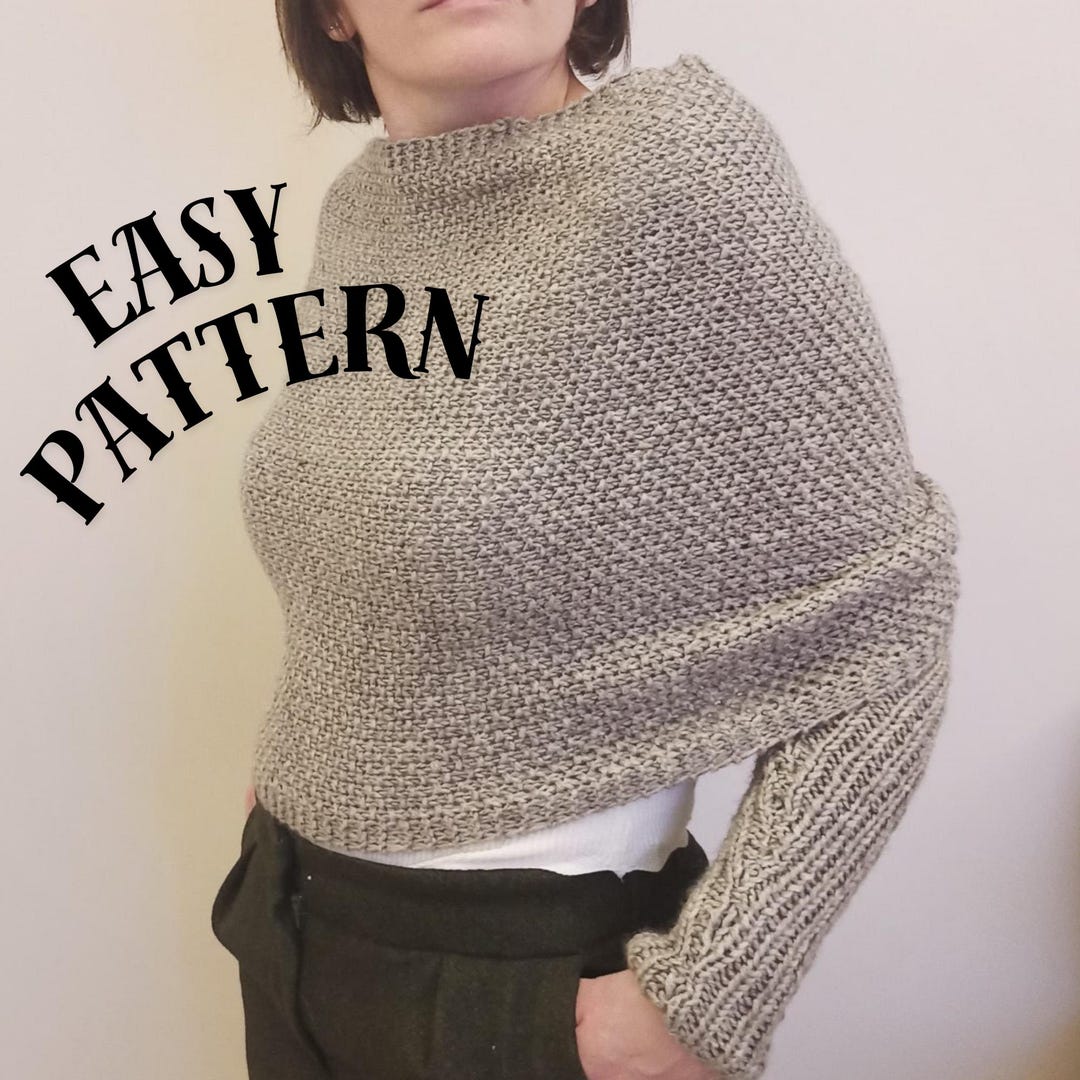 Sweater Scarf, Knit Shawl, Textured Scarf With Sleeves, Knitting ...