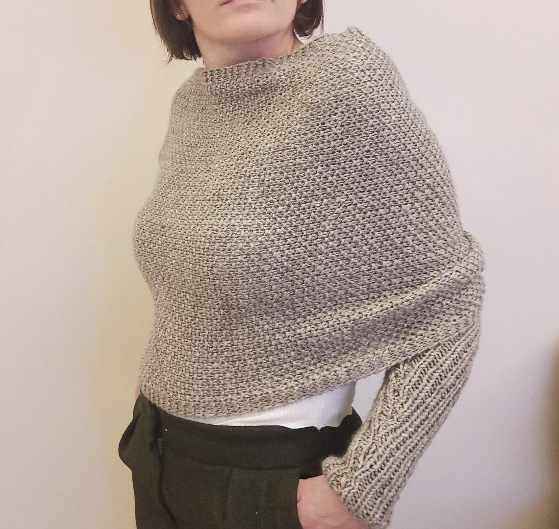 Sweater Scarf, Knit Shawl, Textured Scarf With Sleeves, Knitting ...