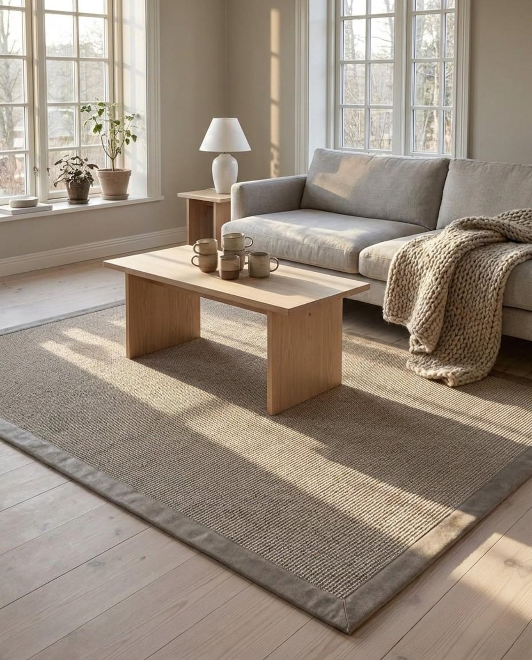 Custom Sisal Jute Rug, Beige Border, Natural Farmhouse Area Rug, Pet ...