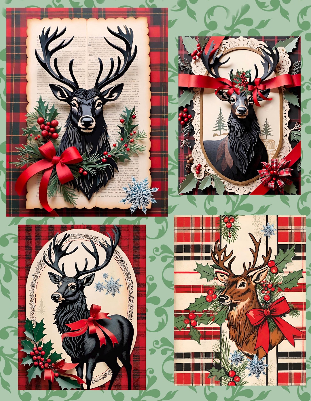 Rustic Christmas Deer Reindeer Junk Journal Papers Digital Download ...