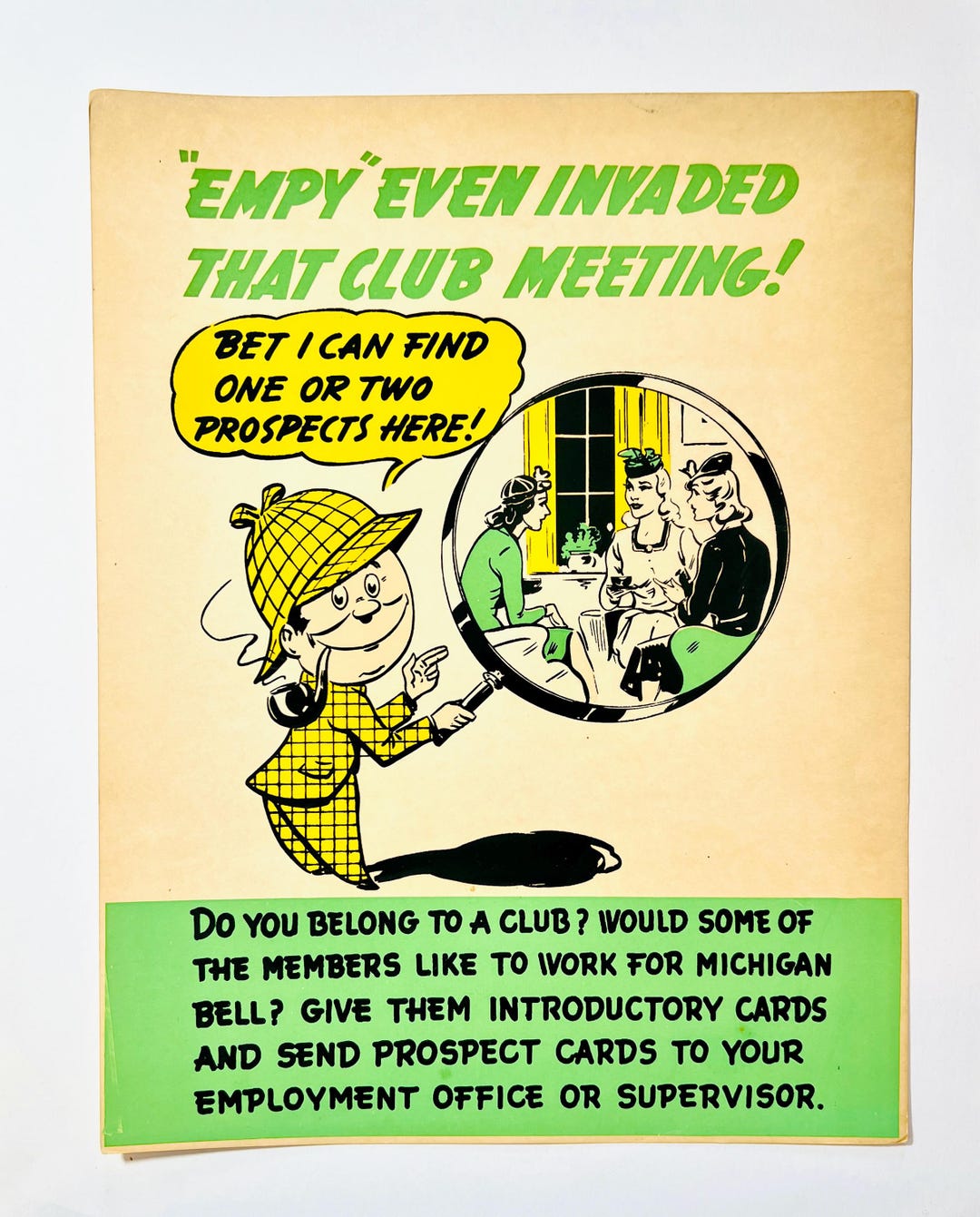 1950s Michigan Bell Telephone Poster: Empy Sherlock Recruiting Ad, Mid ...