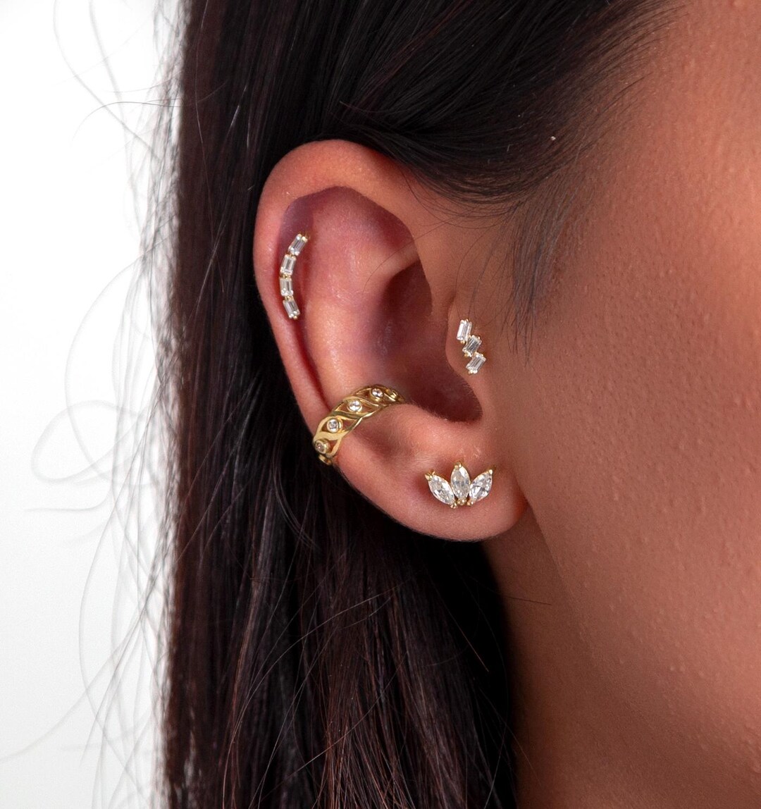 14K Solid Gold Piercing, Solid Gold Piercing, Earring Piercing, Stud ...