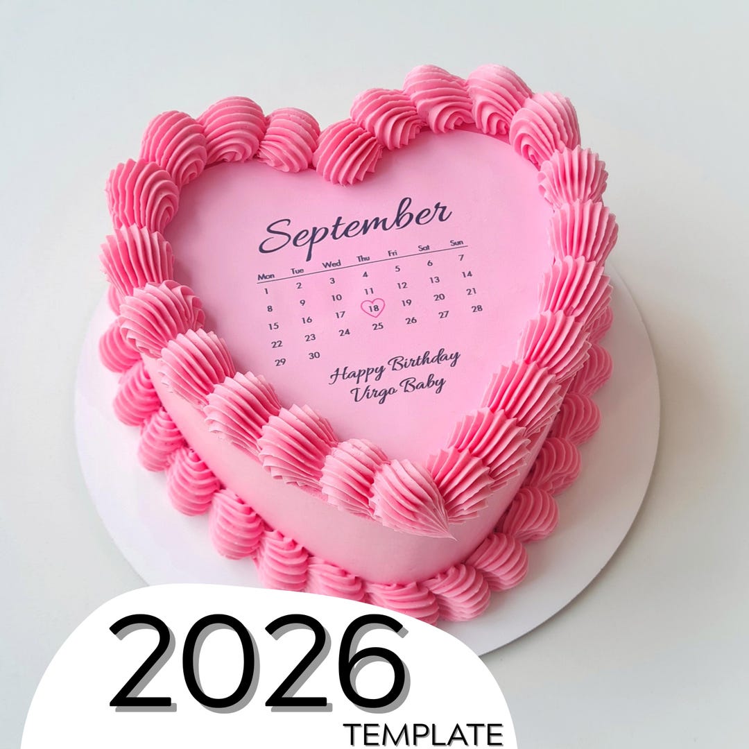 Calendar Heart Cake Editable Template 2026 - Etsy