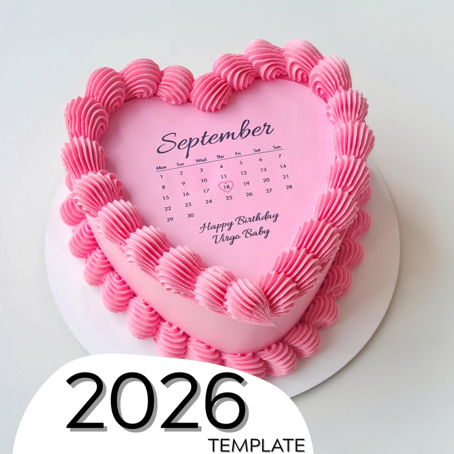 Calendar Heart Cake Editable Template 2026 - Etsy