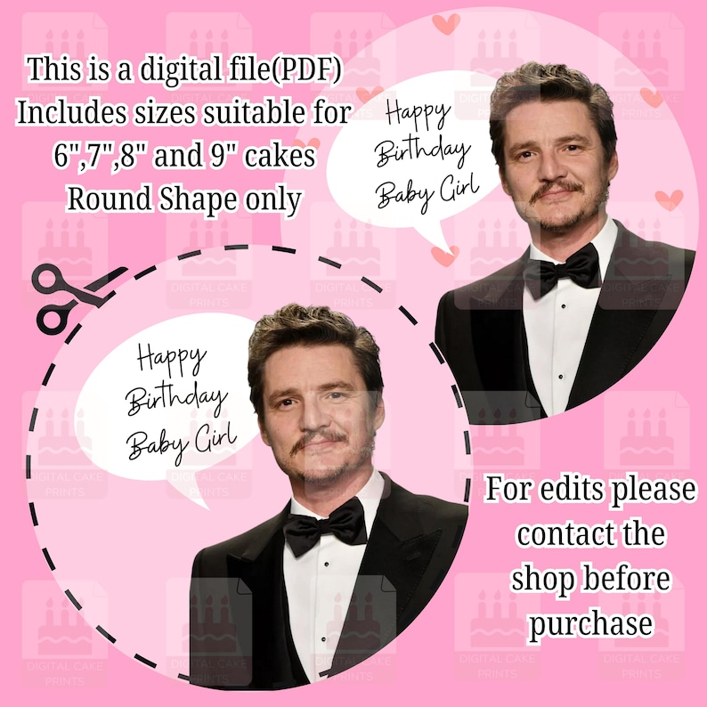 Pedro Pascal Cake Topper QUALITY DIGITAL FILE (with/without Hearts) - Etsy