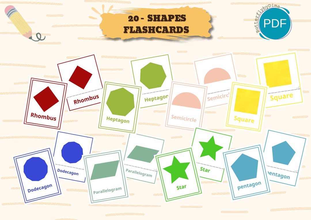 20 Shapes Flash Cards, Pre-k Worksheets, Printable Flash Cards ...