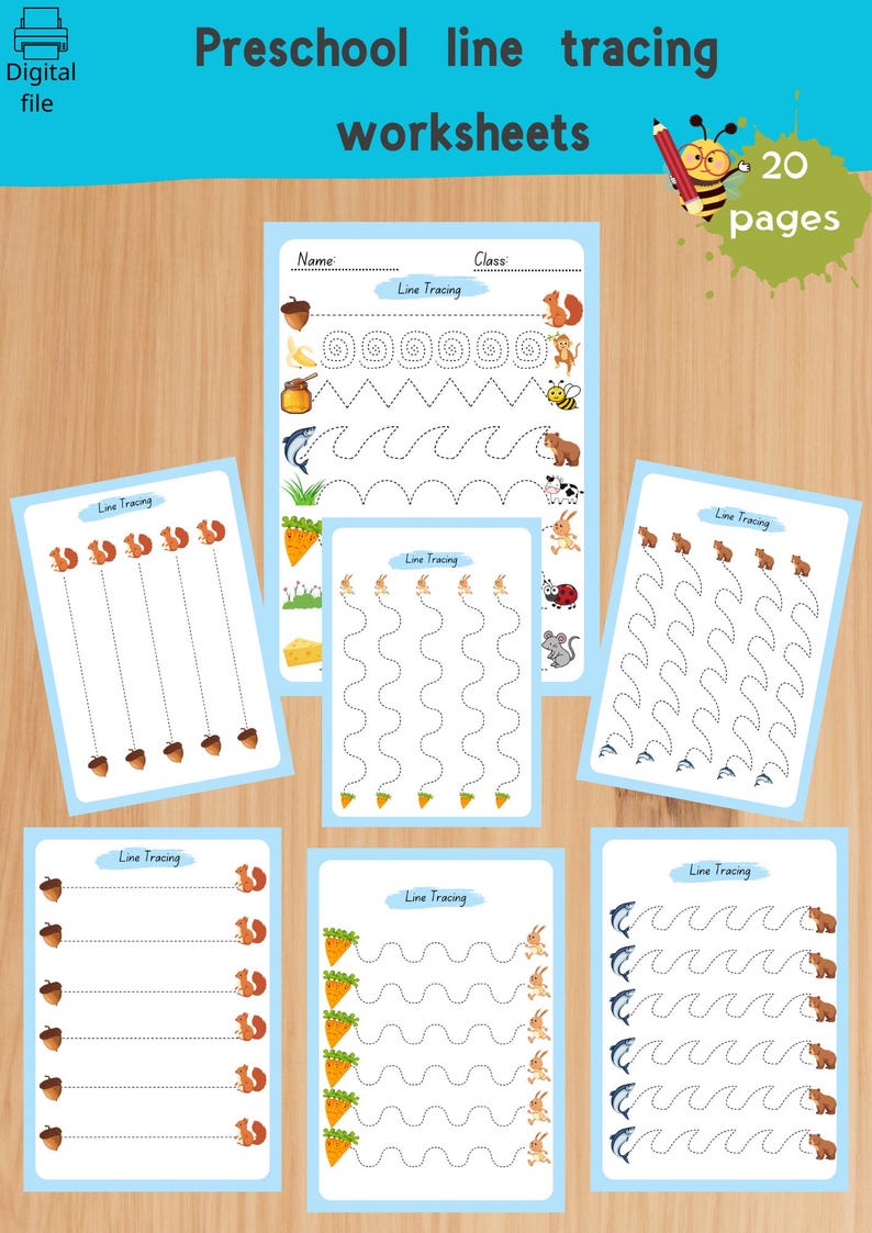 Preschool Line Tracing Worksheets Bundle, Line Trace Page Printable ...