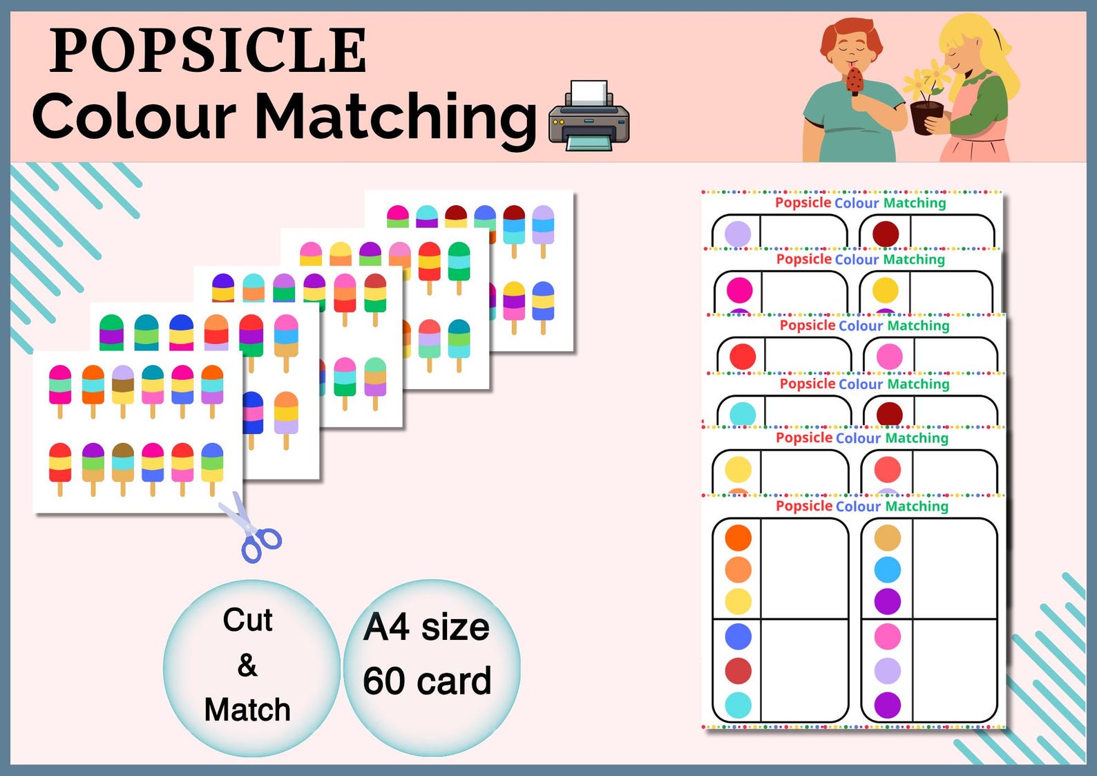 ICE CREAM Color Matching Printable Activity. Popsicle Colors Learning ...