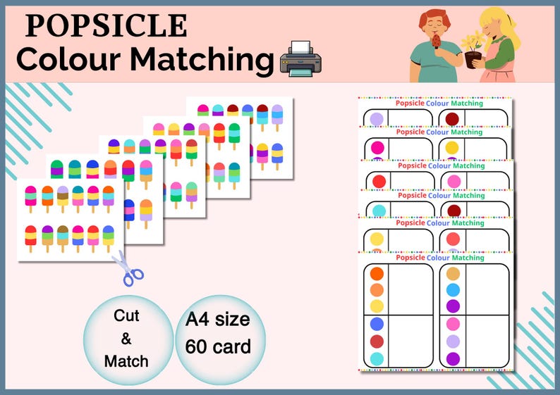 ICE CREAM Color Matching Printable Activity. Popsicle Colors Learning ...