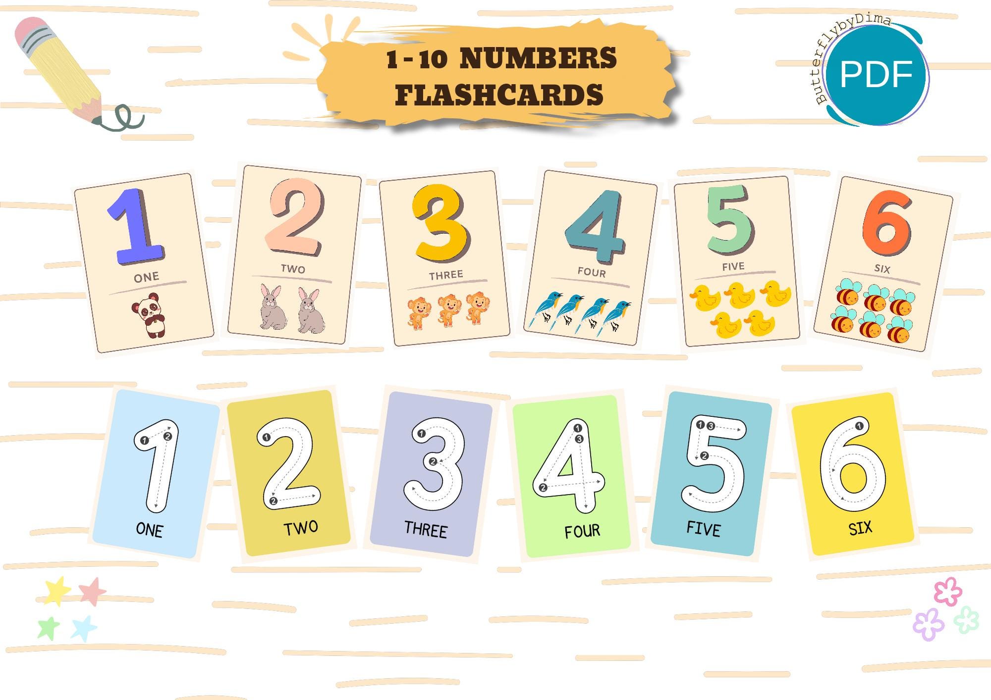 Number Flash Cards, Number Tracing Worksheet, 1-10 Flash Cards, Pre-k ...