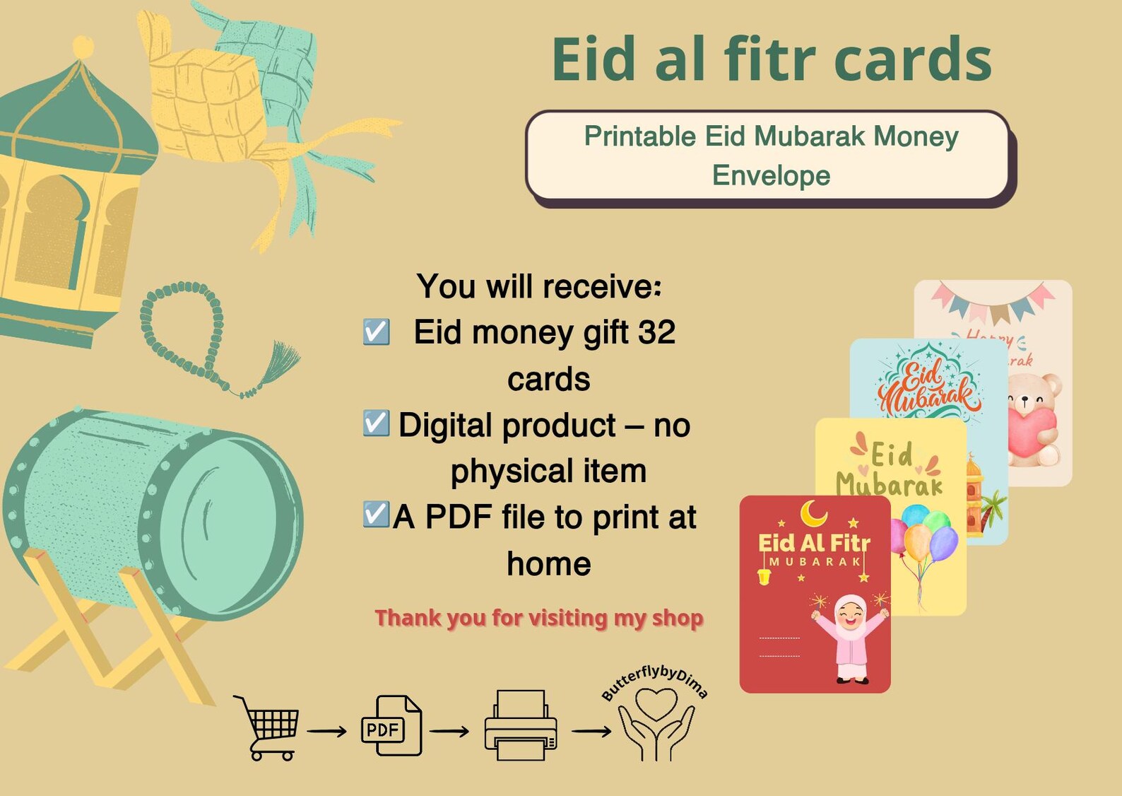 Printable Eid Mubarak Money Envelope,printable Eid Mubarak Cards,modern ...