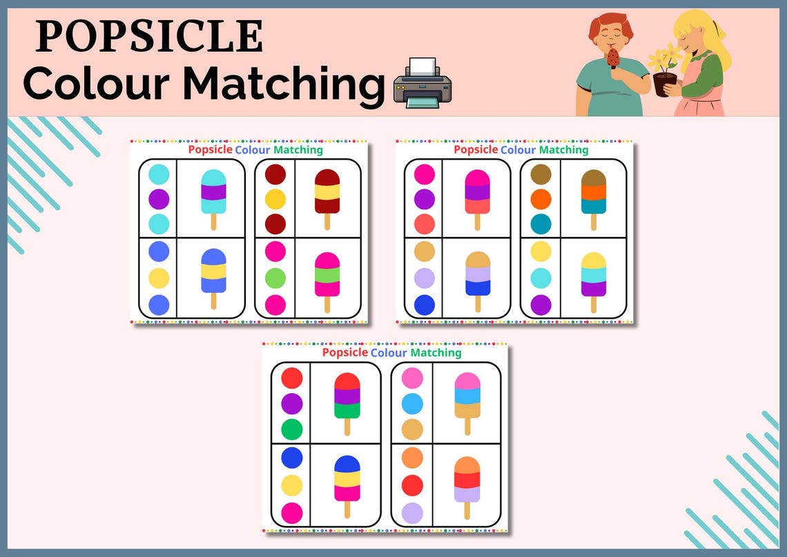 ICE CREAM Color Matching Printable Activity. Popsicle Colors Learning ...
