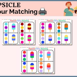 ICE CREAM Color Matching Printable Activity. Popsicle Colors Learning ...